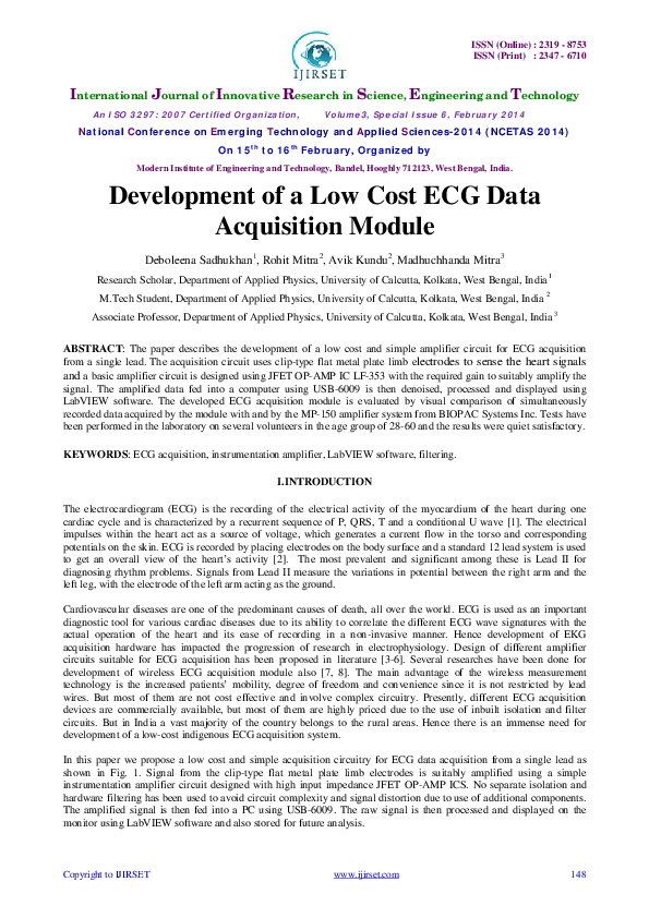 (PDF) Development of a Low Cost ECG Data Acquisition Module