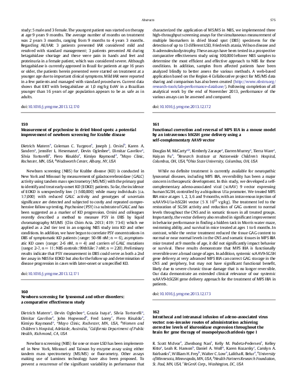 (PDF) Measurement of psychosine in dried blood spots: a potential ...