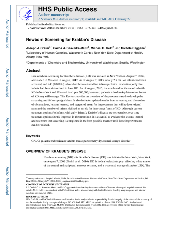 (PDF) Newborn screening for Krabbe's disease