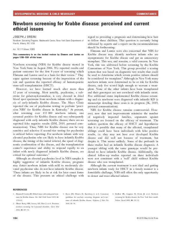 (PDF) Newborn screening for Krabbe disease: perceived and current ...