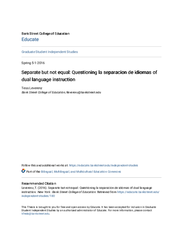 (PDF) Separate but not equal: Questioning la separacion de idiomas of ...