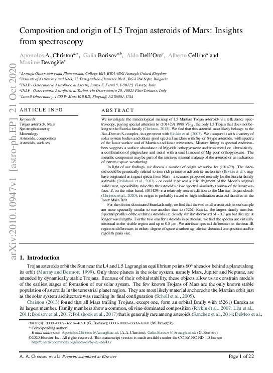 (PDF) Composition and origin of L5 Trojan asteroids of Mars: Insights ...