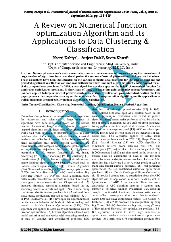 Pdf A Review On Numerical Function Optimization Algorithm And Its