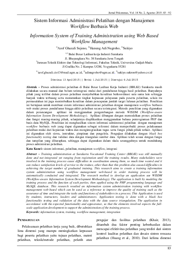 (PDF) Sistem Informasi Administrasi Pelatihan dengan Manajemen Workflow Berbasis Web Information ...