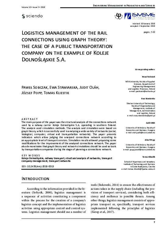 (PDF) Logistics management of the rail connections using graph theory ...