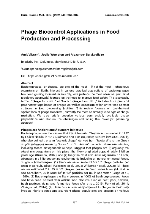 (PDF) Phage Biocontrol Applications in Food Production and Processing