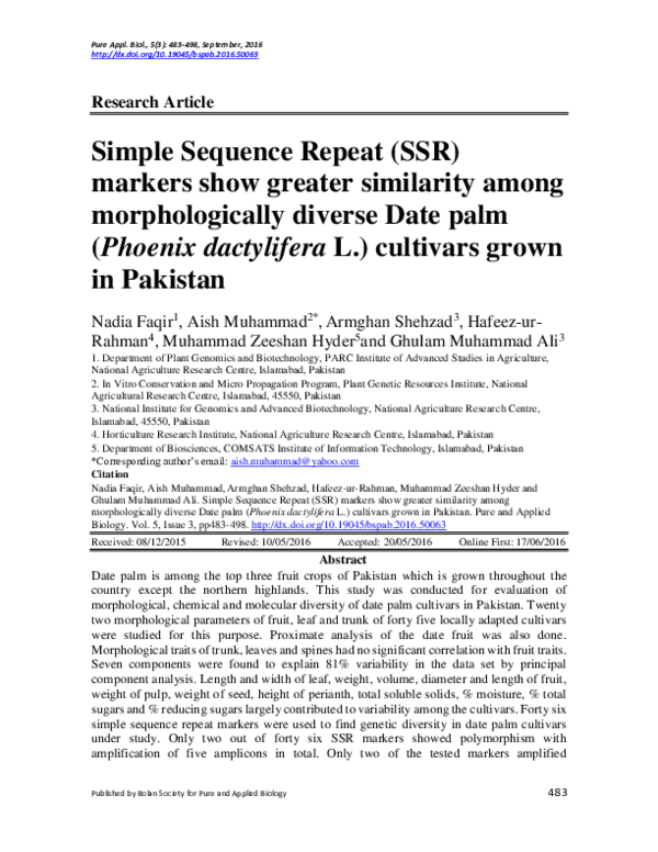 (PDF) Simple sequence repeat (SSR) markers show greater similarity among morphologically diverse ...
