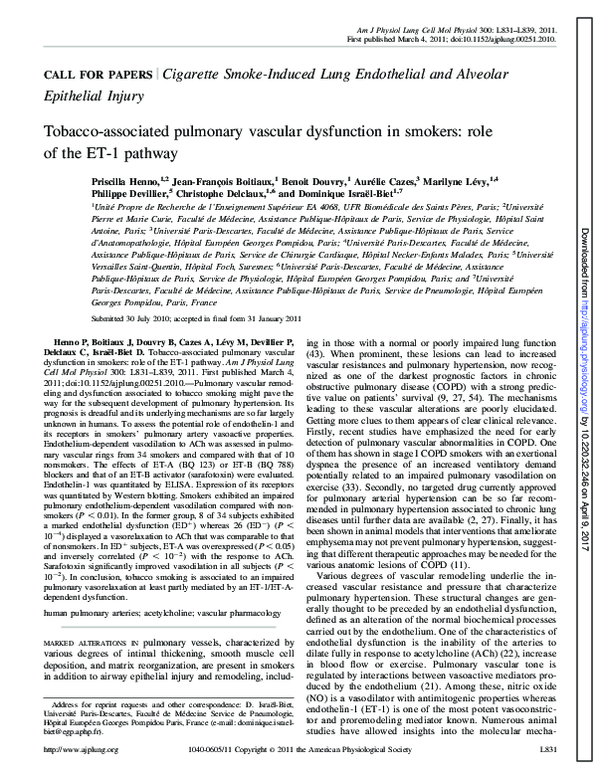 (PDF) ET-1 Pathway in Tobacco-Related Vascular Dysfunction