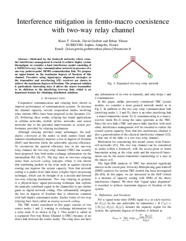 Interference Mitigation In Femto Macro Coexistence With Two Way Relay