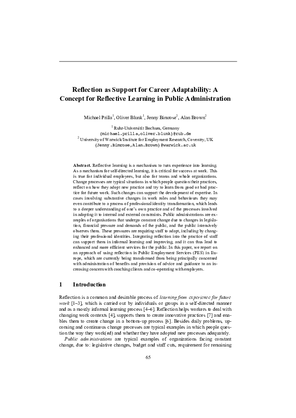 (PDF) Reflection as Support for Career Adaptability: A Concept for ...