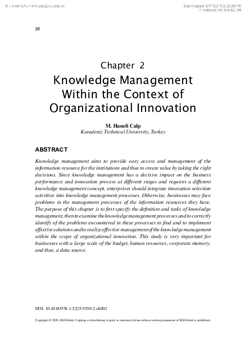 (PDF) Knowledge Management Within the Context of Organizational Innovation