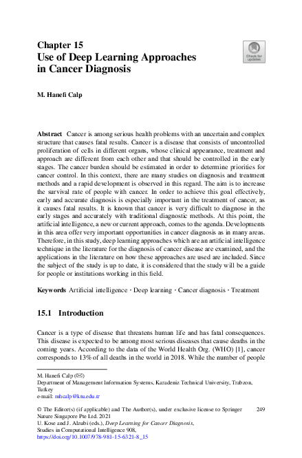 (PDF) Use of Deep Learning Approaches in Cancer Diagnosis