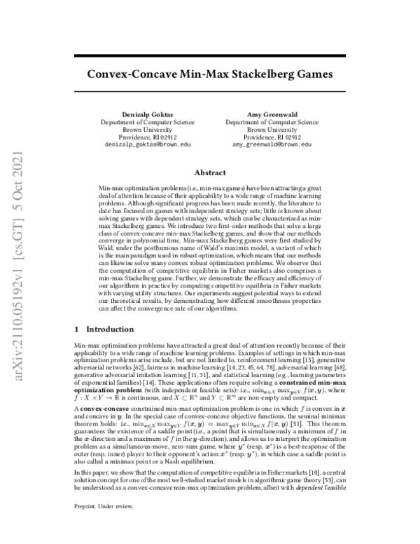 Pdf Convex Concave Min Max Stackelberg Games 