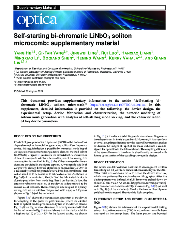 (PDF) Self-starting bi-chromatic LiNbO3 soliton microcomb