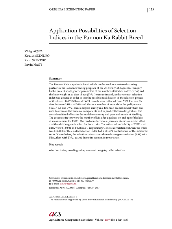 (PDF) Application Possibilities of Selection Indices in the Pannon Ka ...