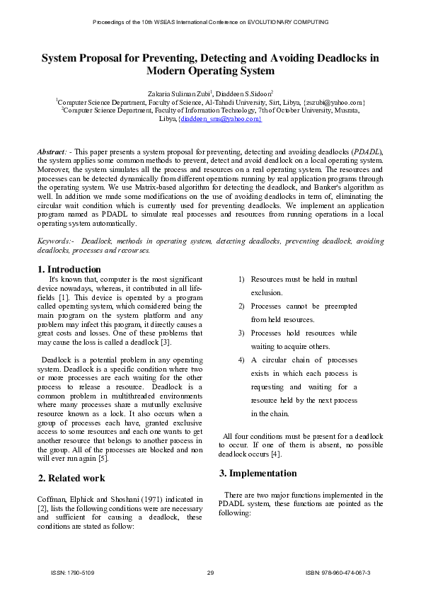 Pdf System Proposal For Preventing Detecting And Avoiding Deadlocks In Modern Operating System