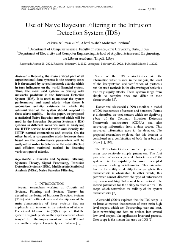 Pdf Use Of Naive Bayesian Filtering In The Intrusion Detection System