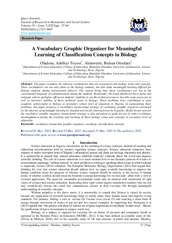 (PDF) A Vocabulary Graphic Organizer for Meaningful Learning of ...