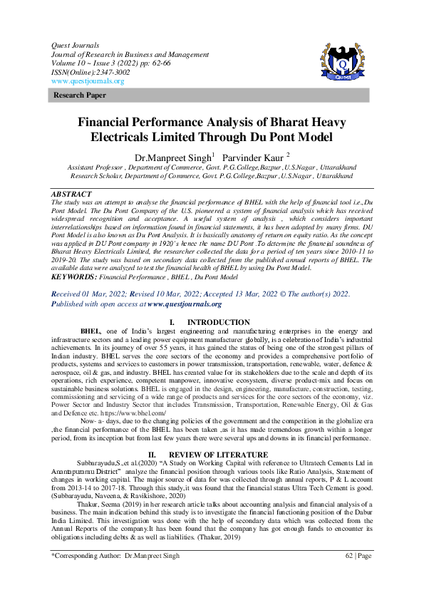 (PDF) Financial Performance Analysis of Bharat Heavy Electricals ...