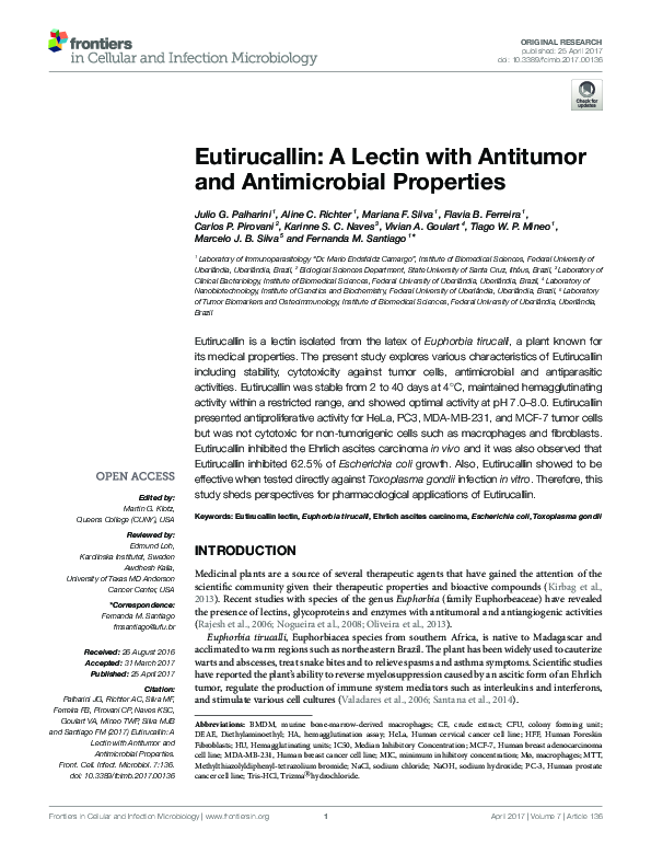 (PDF) Eutirucallin: A Lectin with Antitumor and Antimicrobial Properties