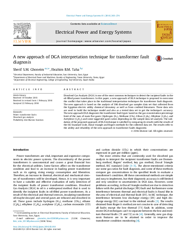 (PDF) A new approach of DGA interpretation technique for transformer fault diagnosis