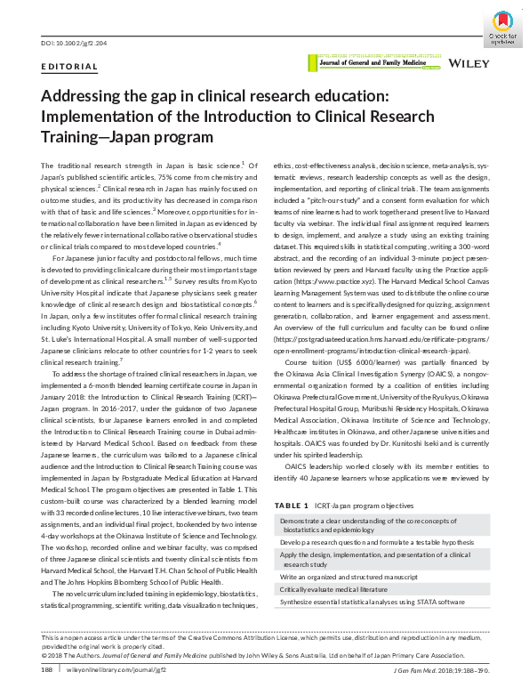 (PDF) Addressing the gap in clinical research education: Implementation ...