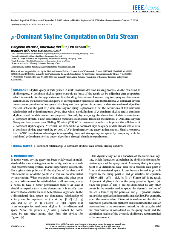 (PDF) $\rho$ -Dominant Skyline Computation on Data Stream