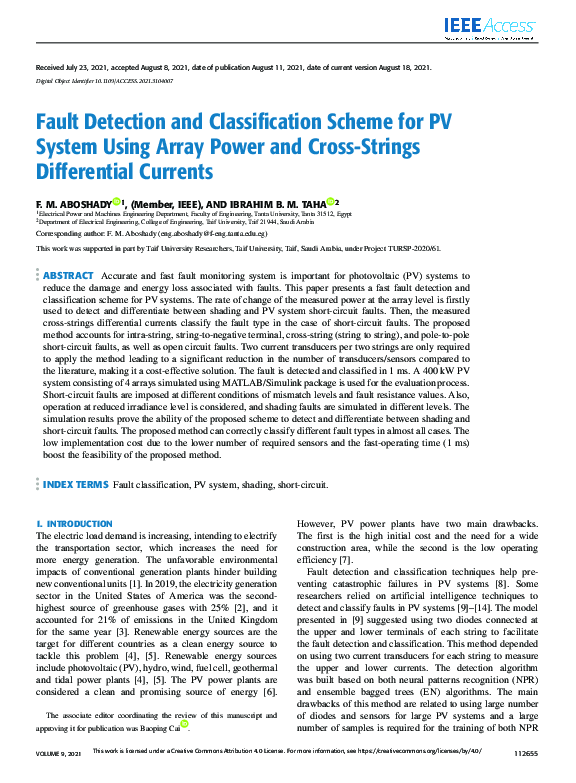 Pdf Fault Detection And Classification Scheme For Pv System Using