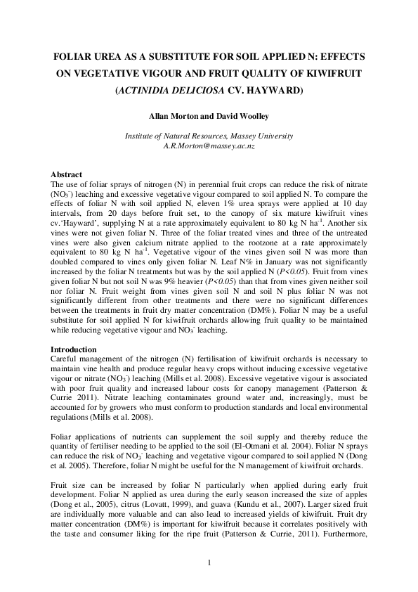 (PDF) Foliar Urea as a Substitute for Soil Applied N : Effects on ...