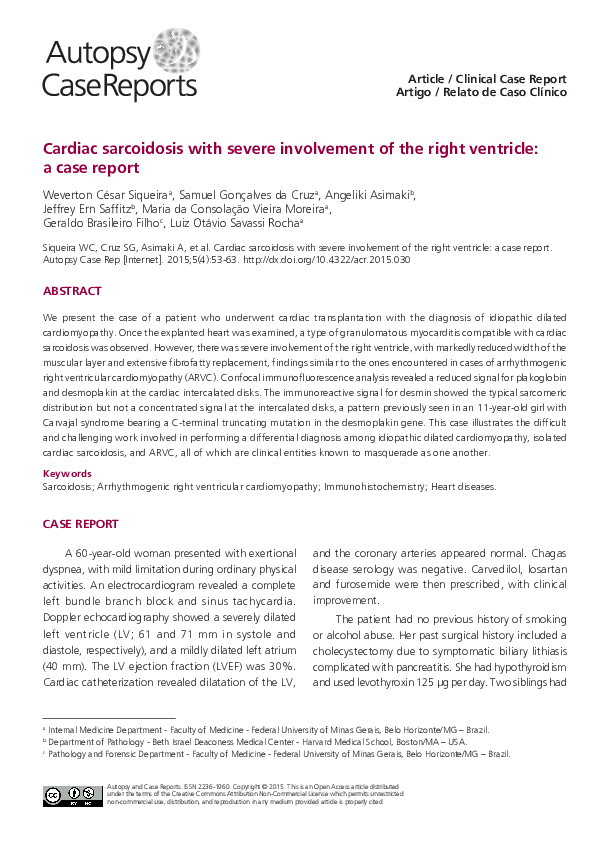 Pdf Cardiac Sarcoidosis With Severe Involvement Of The Right