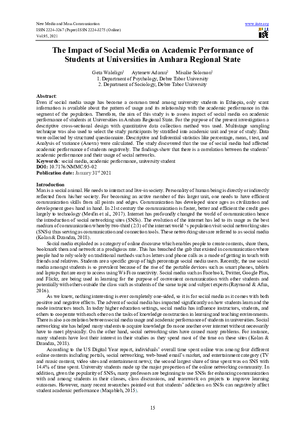 (PDF) The Impact of Social Media on Academic Performance of Selected ...