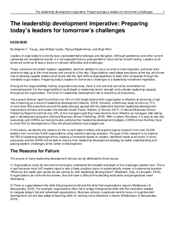(PDF) The leadership development imperative: Preparing today’s leaders ...