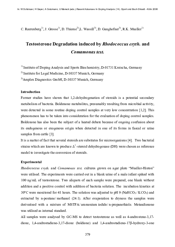 (PDF) Testosterone Degradation induced by Rhodococcus eryth . and ...