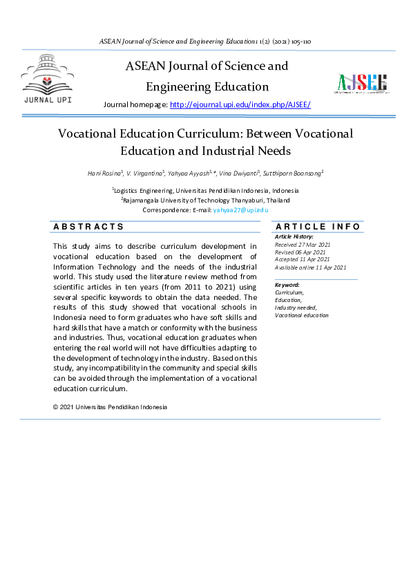 (PDF) Vocational Education Curriculum: Between Vocational Education and ...