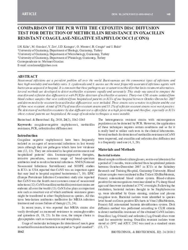 (PDF) Comparison of the PCR with the Cefoxitin Disc Diffusion Test for ...