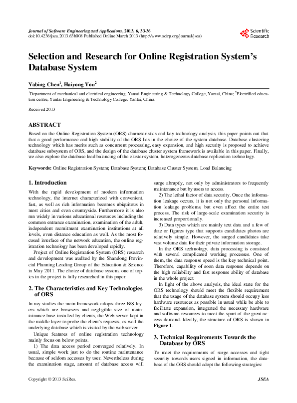 (PDF) Selection and Research for Online Registration System's Database ...