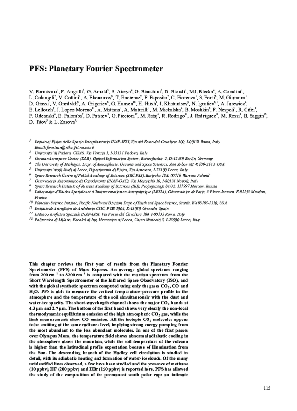 (PDF) PFS: Planetary Fourier Spectrometer