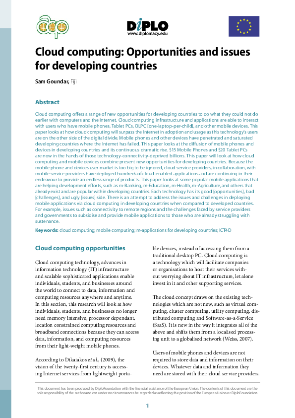(PDF) Cloud computing : Opportunities and issues for developing countries | Sam Goundar ...