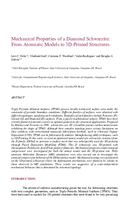 (PDF) Mechanical Properties of Diamond Schwarzites: From Atomistic ...