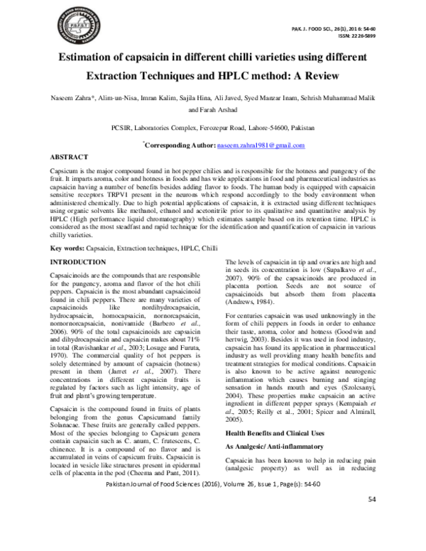 (PDF) Estimation of capsaicin in different chilli varieties using ...