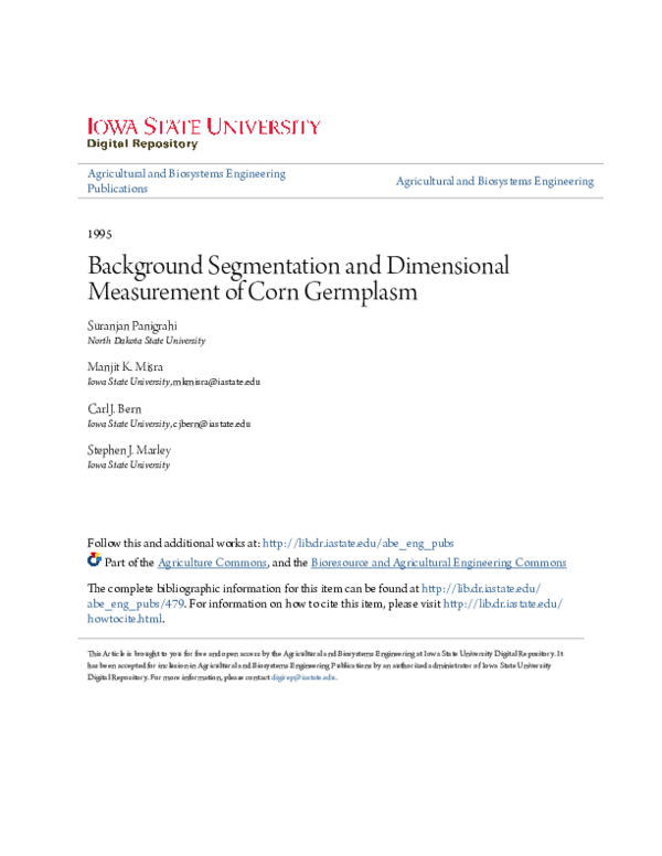 (PDF) Background Segmentation and Dimensional Measurement of Corn Germplasm