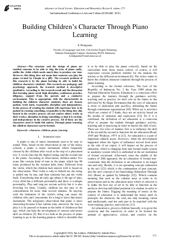 (PDF) Building the Children's Character Through Piano Learning