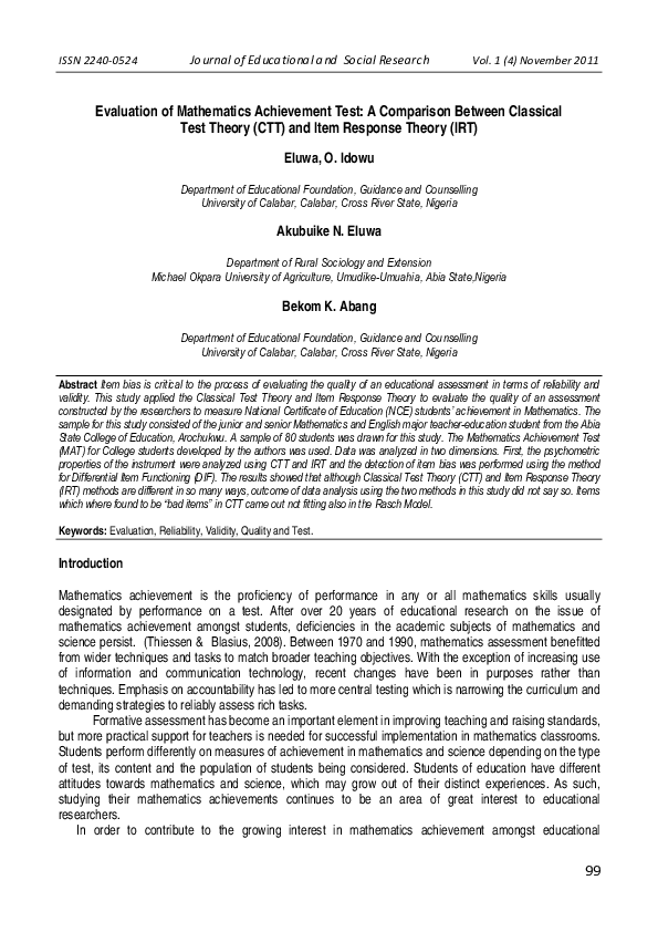 (PDF) Evaluation of Mathematics Achievement Test: A Comparison Between ...