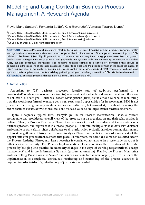 (PDF) Modeling and Using Context in Business Process Management: A Research Agenda