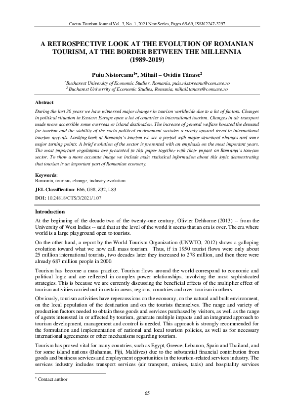 (PDF) A Retrospective Look at the Evolution of Romanian Tourism, at the ...