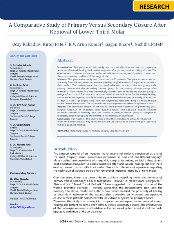 (PDF) A Comparative Study of Primary Versus Secondary Closure After ...