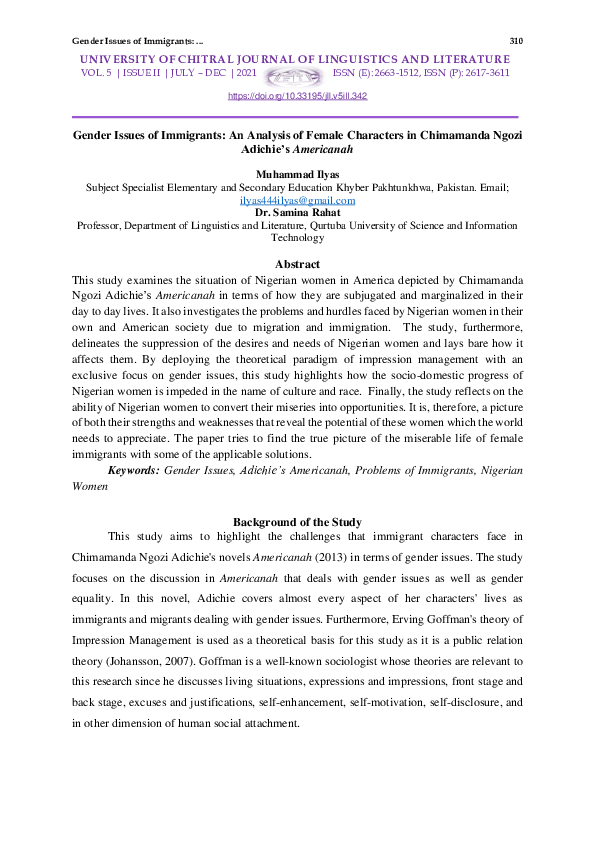(PDF) Gender Issues of Immigrants: An Analysis of Female Characters in ...