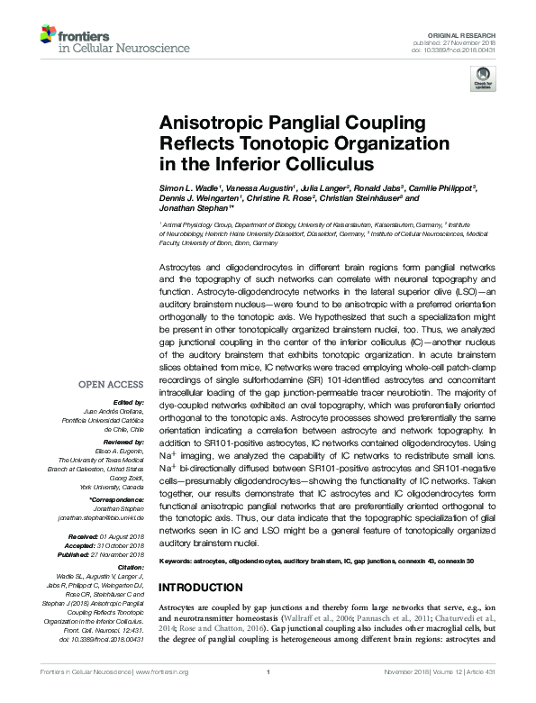 (PDF) Anisotropic Panglial Coupling Reflects Tonotopic Organization in ...