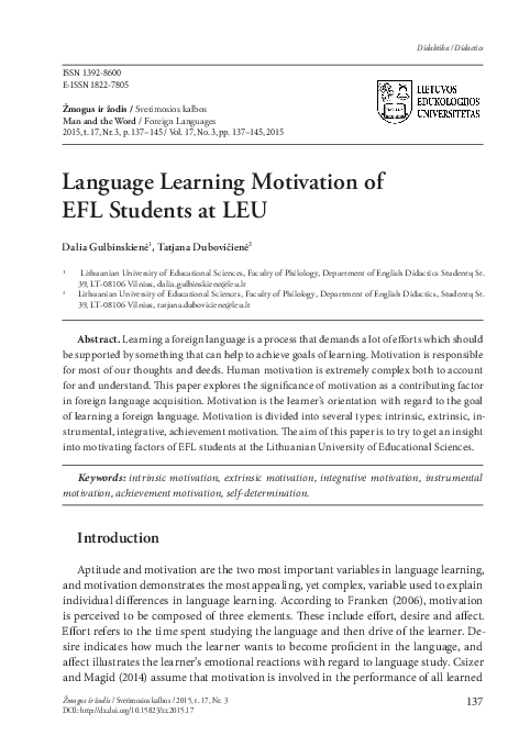 (PDF) Language Learning Motivation of EFL Students at LEU