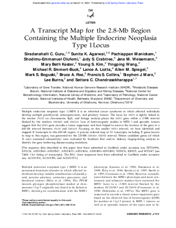 (PDF) A Transcript Map for the 2.8-Mb Region Containing the Multiple ...